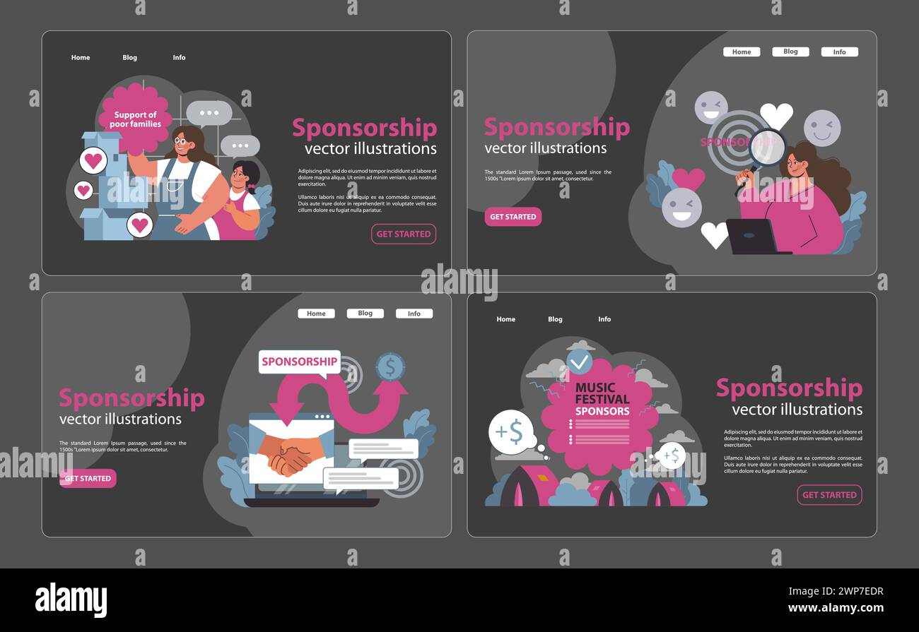 Sponsorship set. Helping underprivileged families, online brand ...