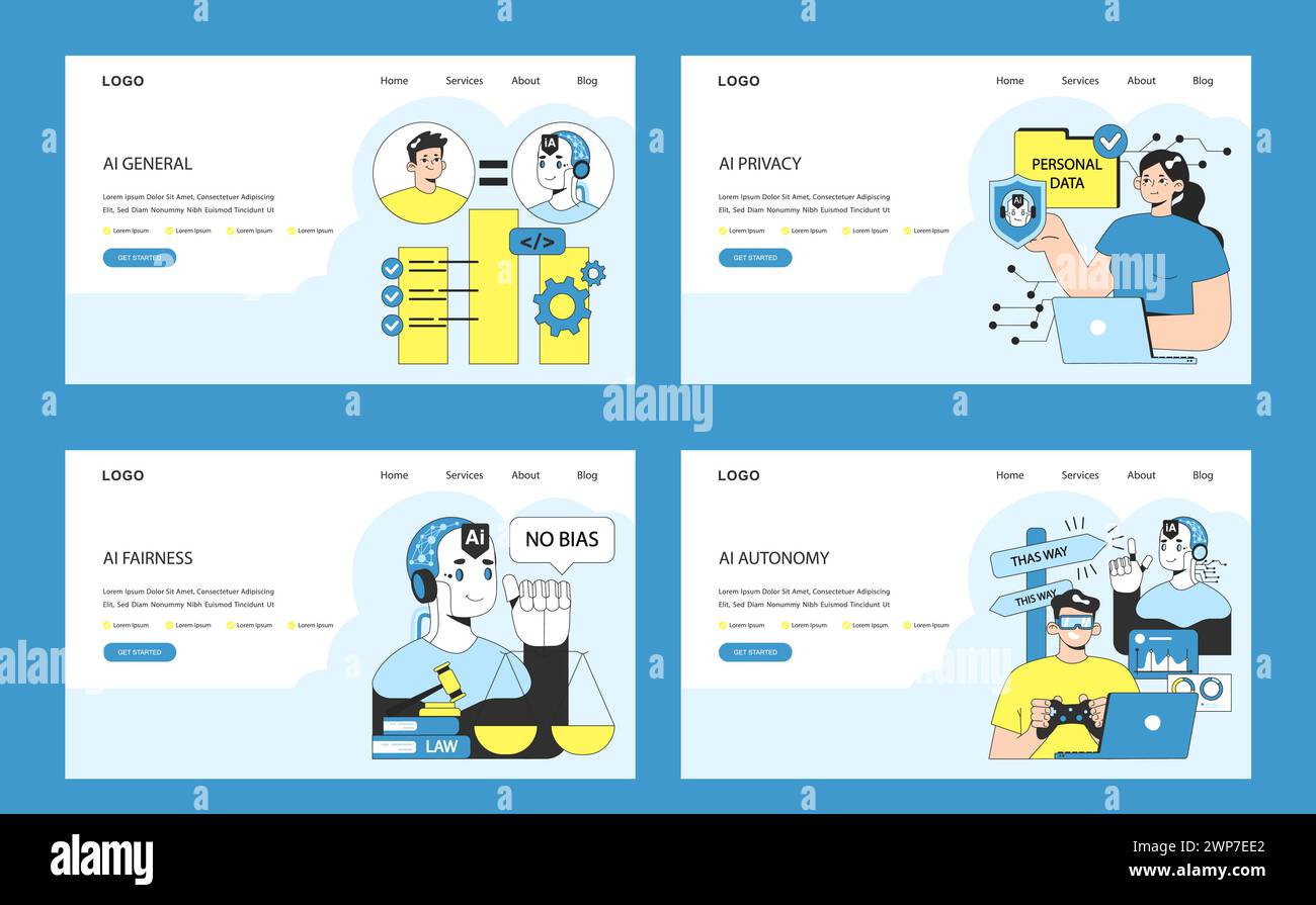 AI ethics web or landing set. Artificial intelligence alignment and ...