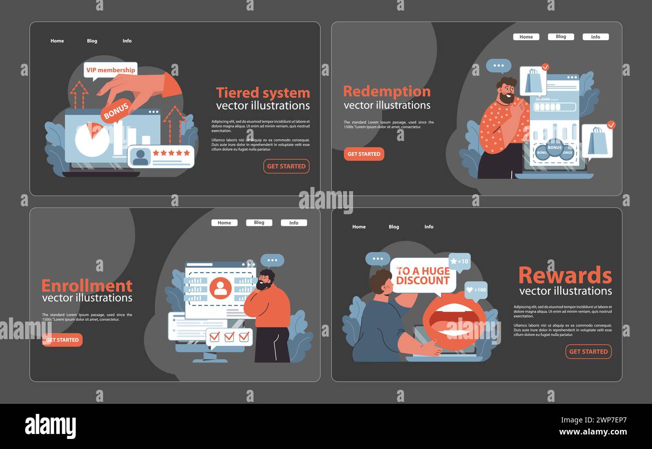 Loyalty program set. VIP membership advantages, escalating rewards in ...