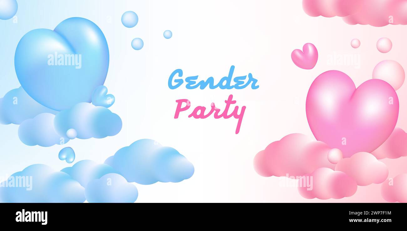 Gender Party invitation template vector illustration design. Cartoon 3d ...