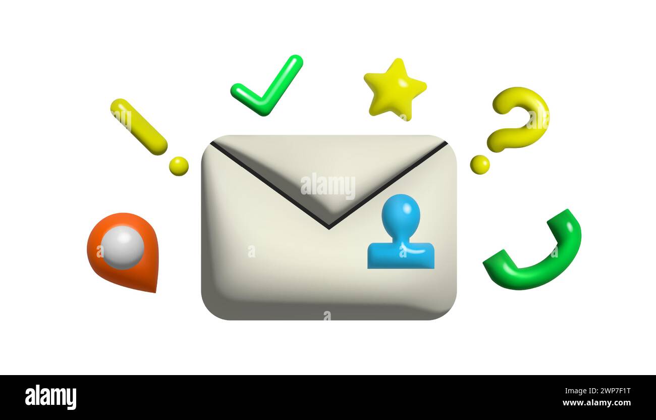 Closed 3d letter envelope with question, exclamation and check marks ...