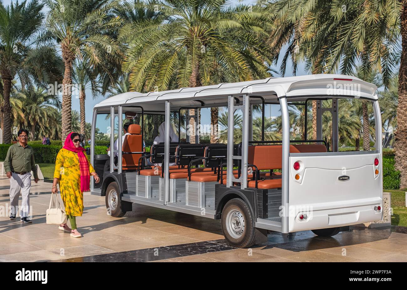 Car for transporting tourists. Open mini car. Excursion bus. A small ...