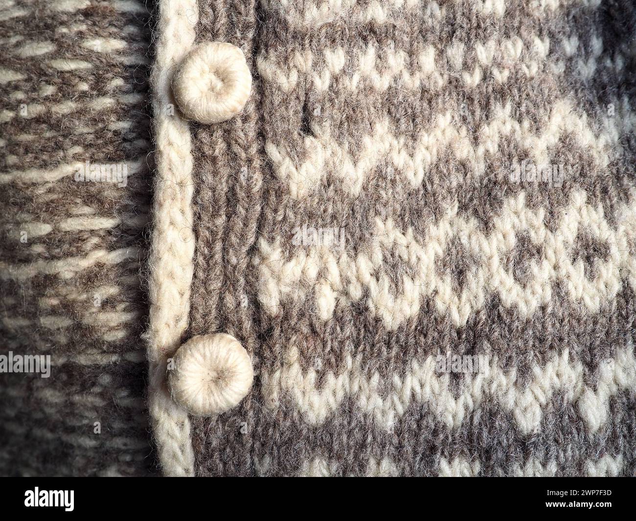 Hand knit neutral accessories. Traditional knitting and knitted buttons ...