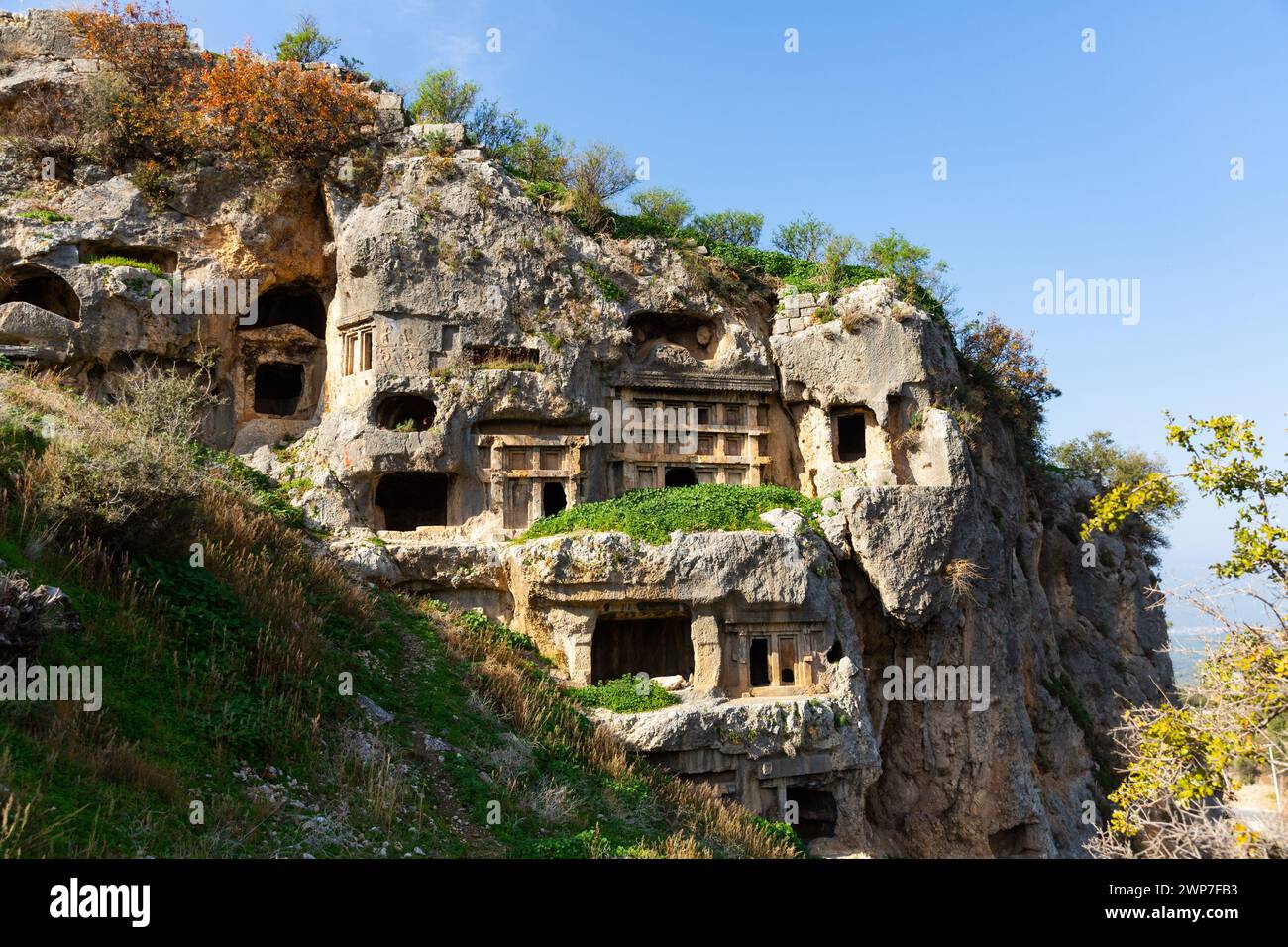 Lycian graves carved into mountainside in Tlos, Turkey Stock Photo - Alamy