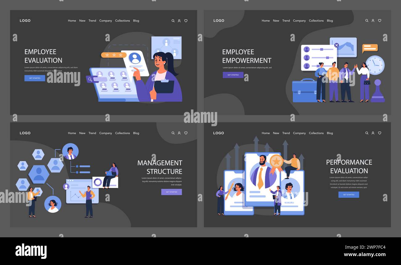 Workplace Dynamics set. Teams collaborate on employee evaluations ...