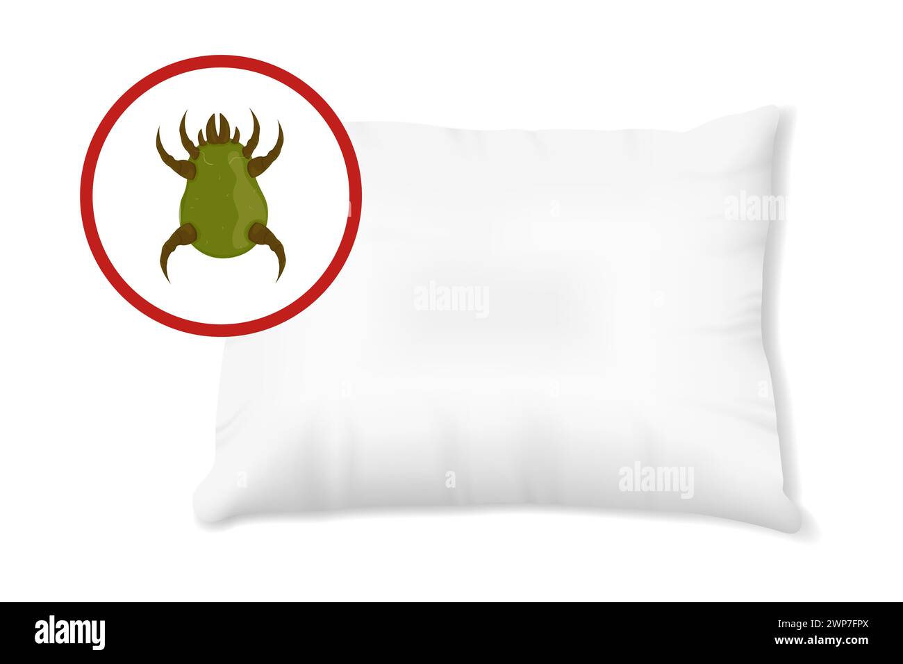 Green dust mite on pillow vector illustration. Microscopic dangerous ...