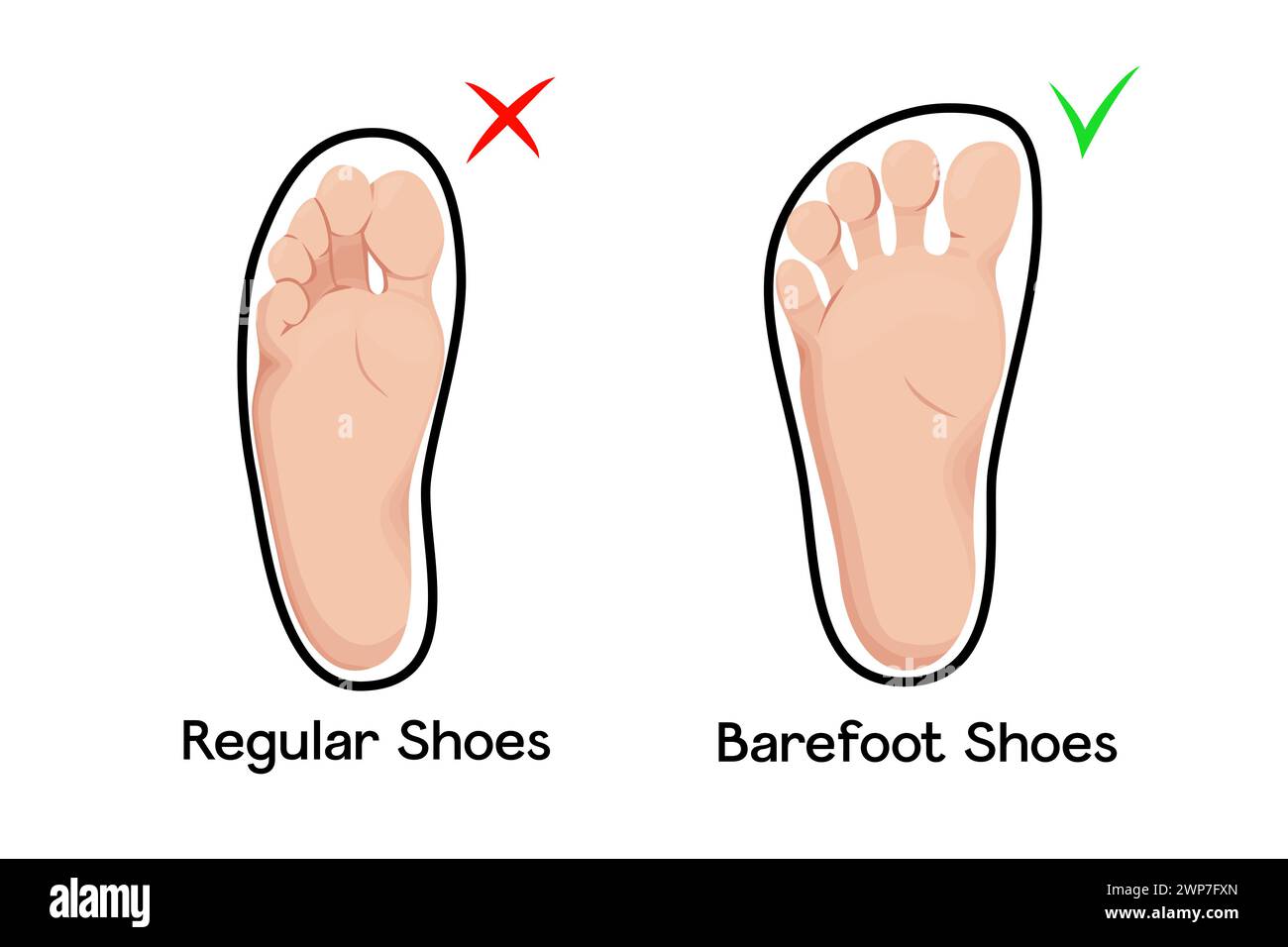 Compare feet in barefoot and regular shoes vector illustration ...