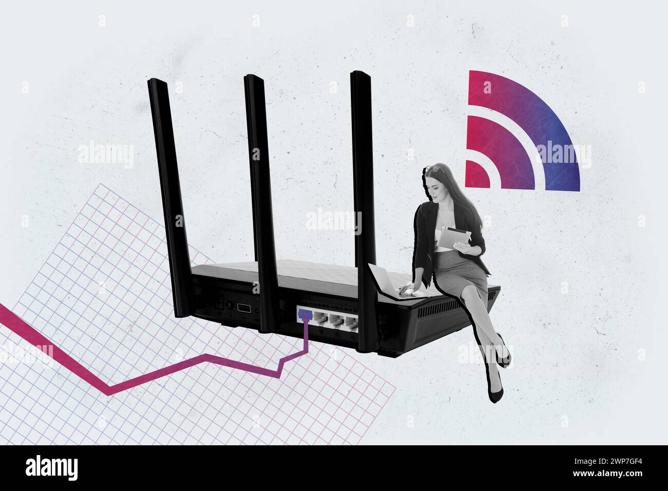 Composite collage image of antenna digital lan modem net wifi device ...
