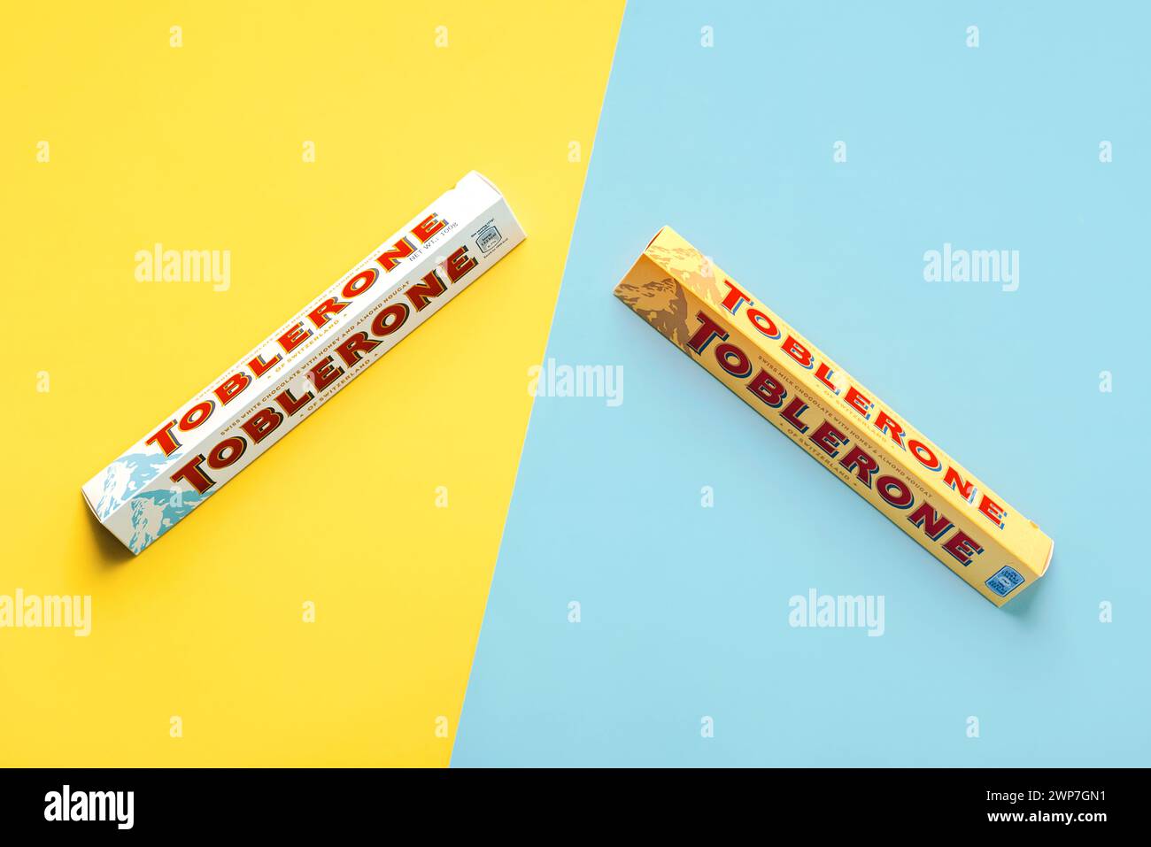Closeup of bars of Toblerone chocolate swiss milk chocolate and swiss ...