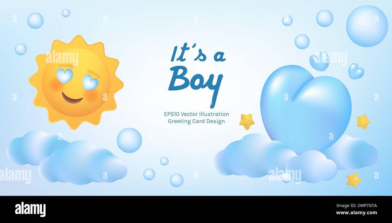 Its a boy vector illustration card template. Holiday birth announcement ...