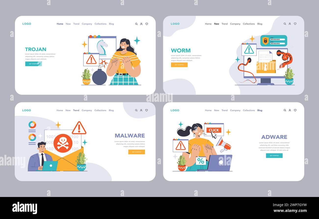 Cybersecurity Web Or Landing Set Protecting Data From Threats Users