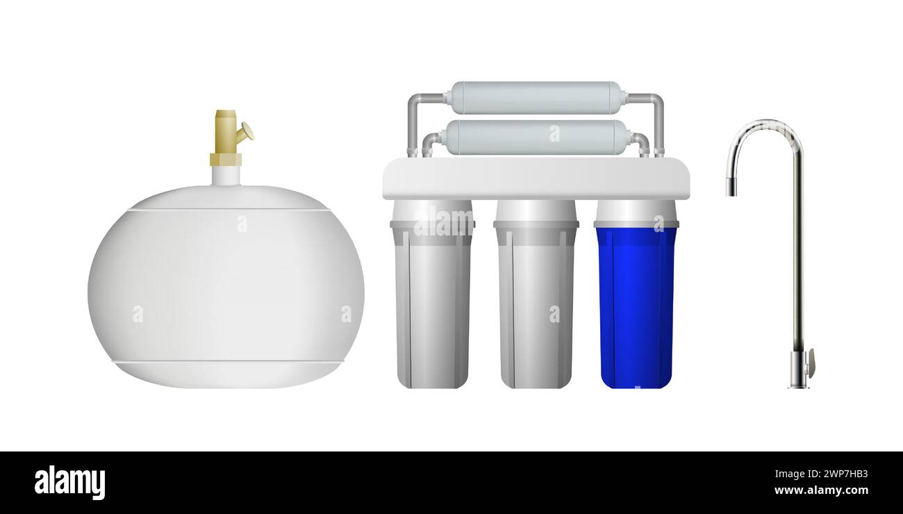 Reverse osmosis filter, expansion tank and faucet. Drinking water ...