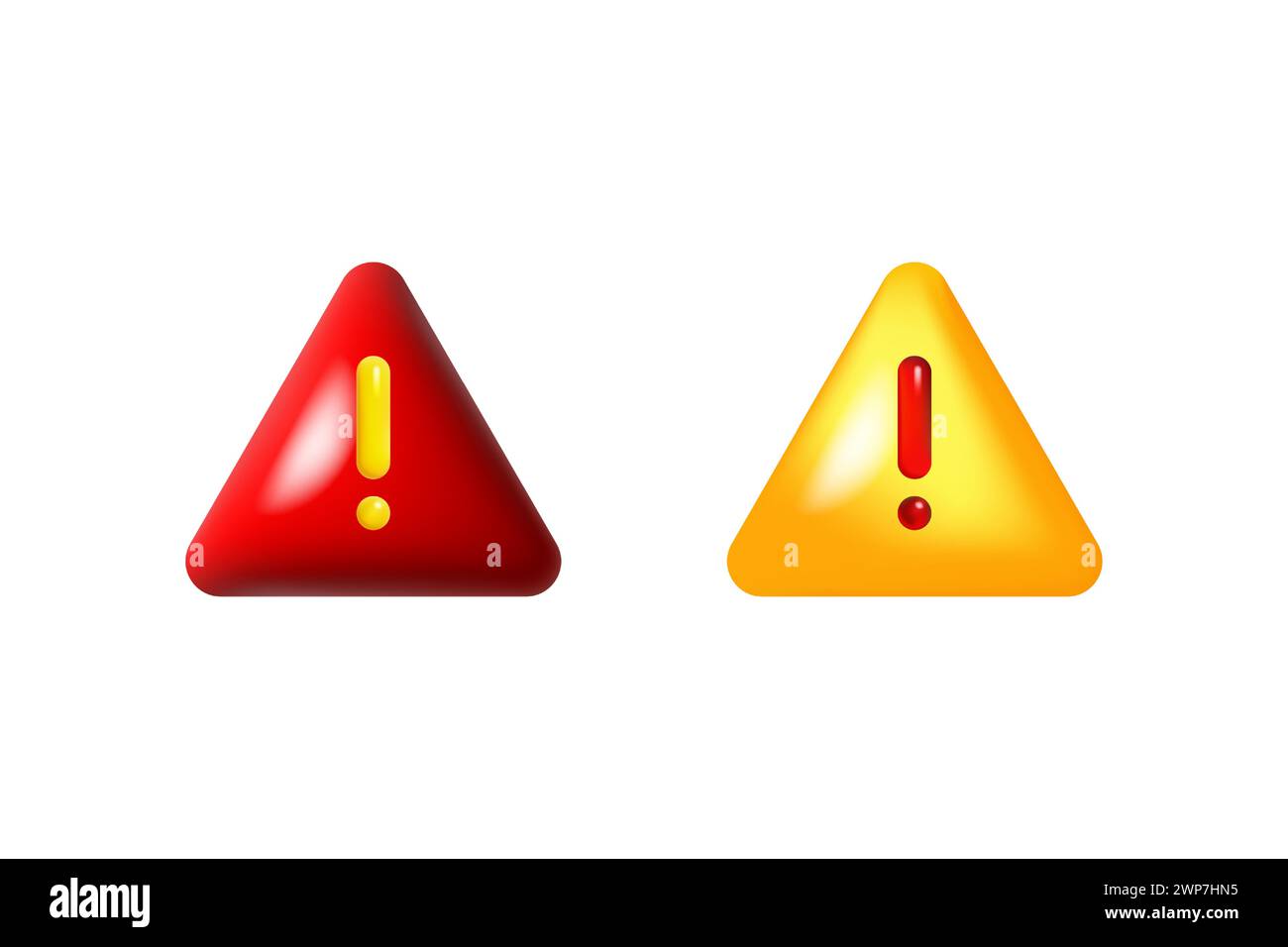 3D red and yellow warning signs with exclamation point vector illustration. Alert sign ...