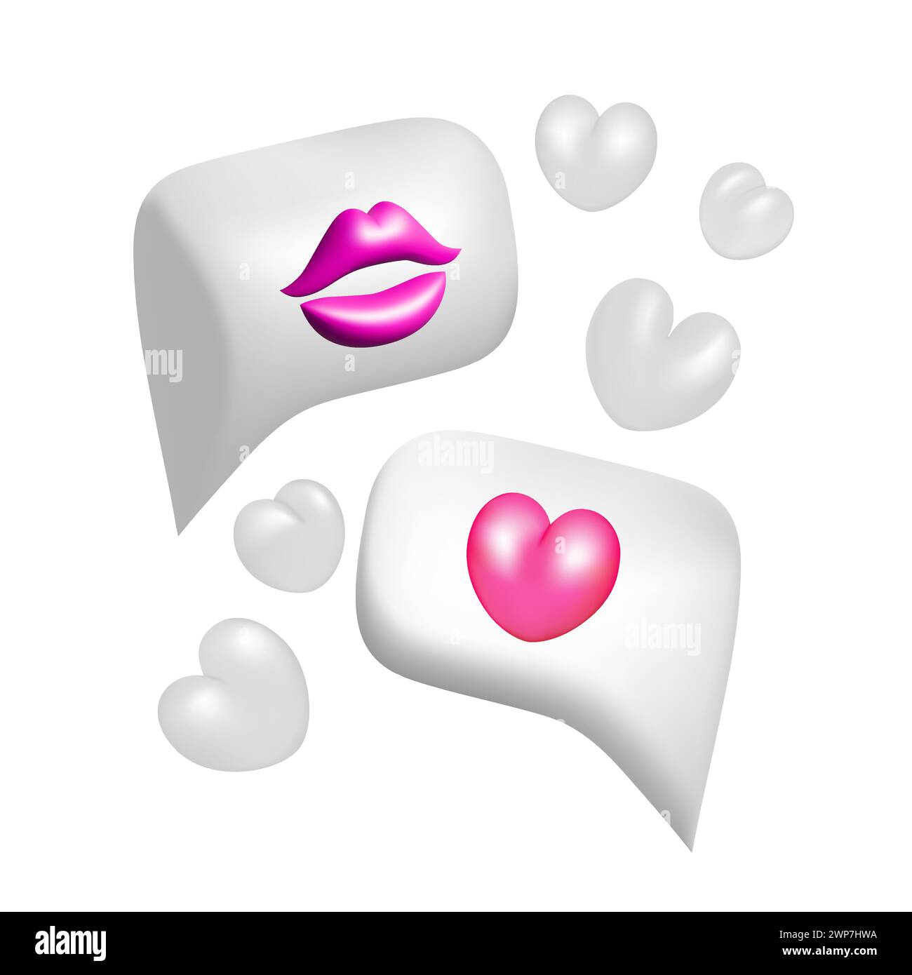 3d white and pink bubble speeches with heart, lips and clouds vector ... 3d white and pink bubble speeches with heart, lips and clouds vector ...