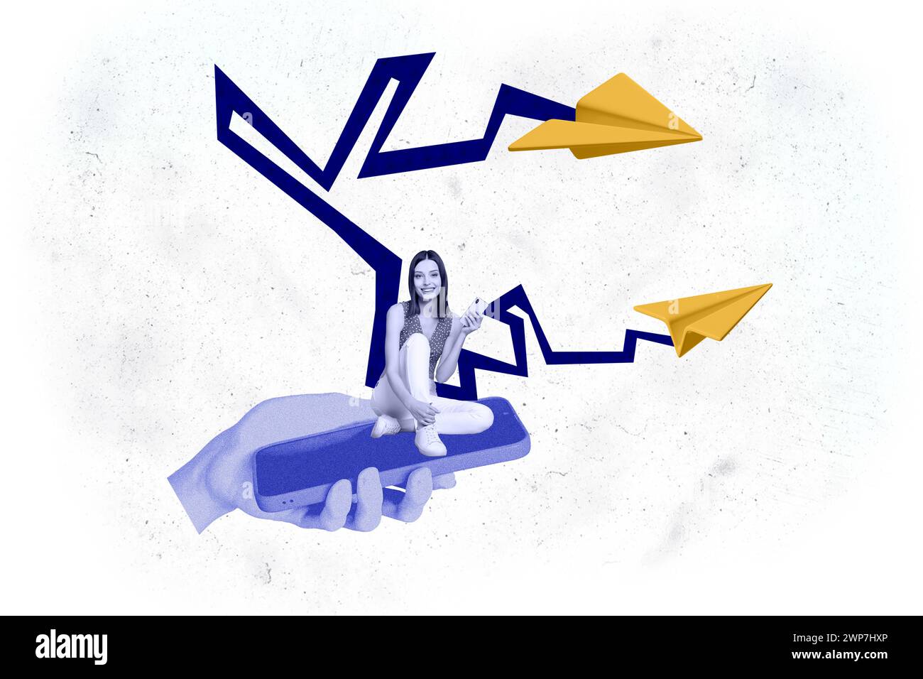 3d abstract creative artwork template collage of smiling lady sending ...