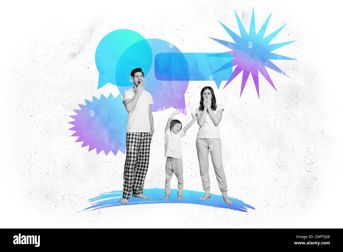 Abstract template graphics collage image of yawning family getting ...