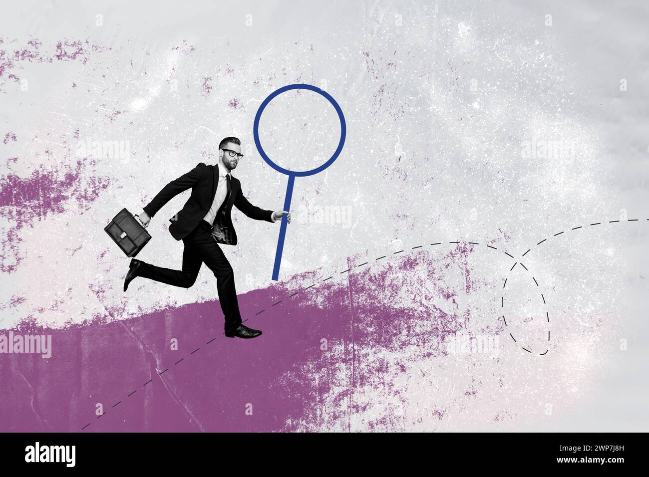 Magazine collage picture of confident worker running rising huge ...