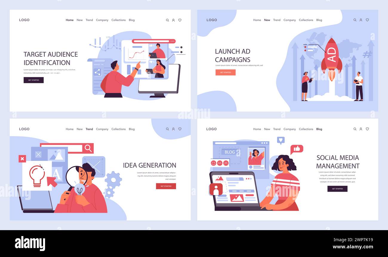 Marketing essentials set. Comprehensive stages of marketing workflow ...