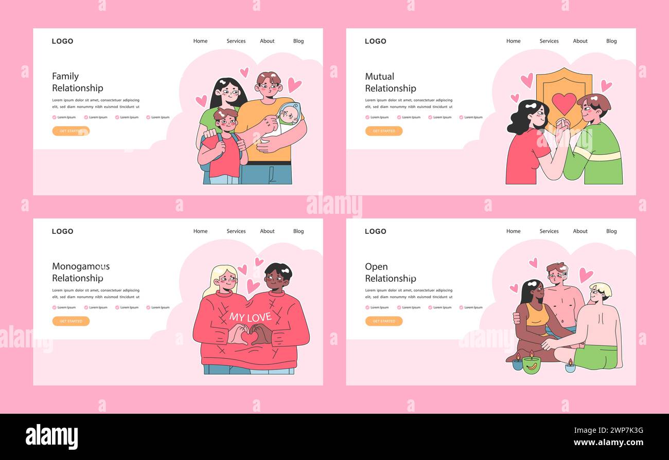 Relationships web or landing set. Diverse interpersonal romantic ...