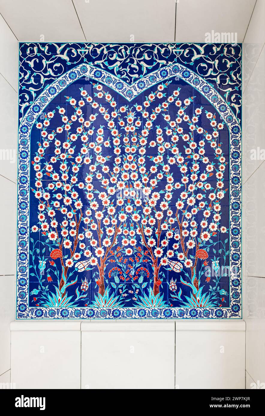 Mosaic wall with floral geometric ornaments. Background with ...