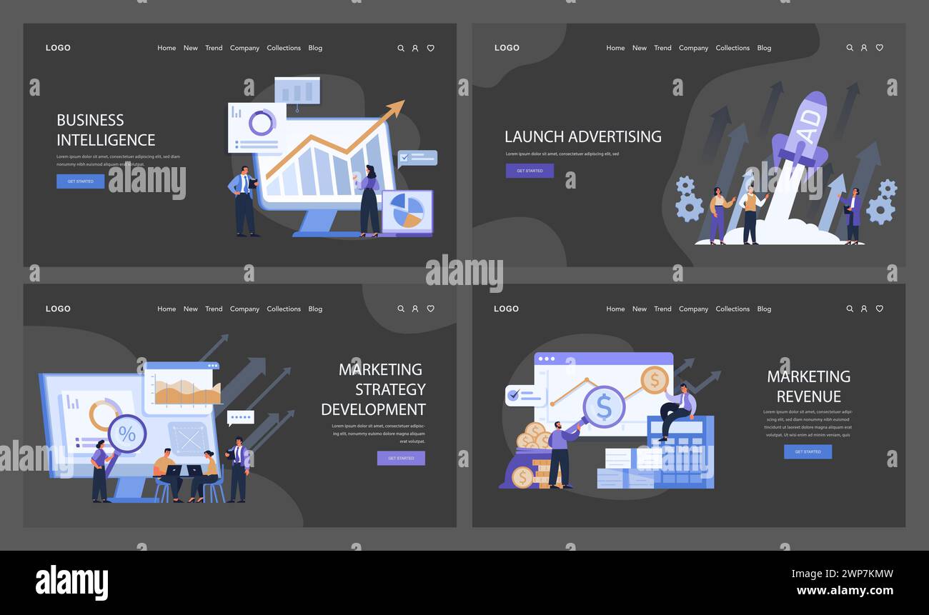 Marketing Strategy Development set. Crafting unique selling ...