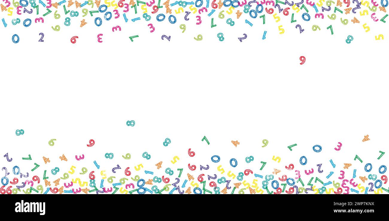 Falling colorful sketch numbers. Math study concept with flying digits ...