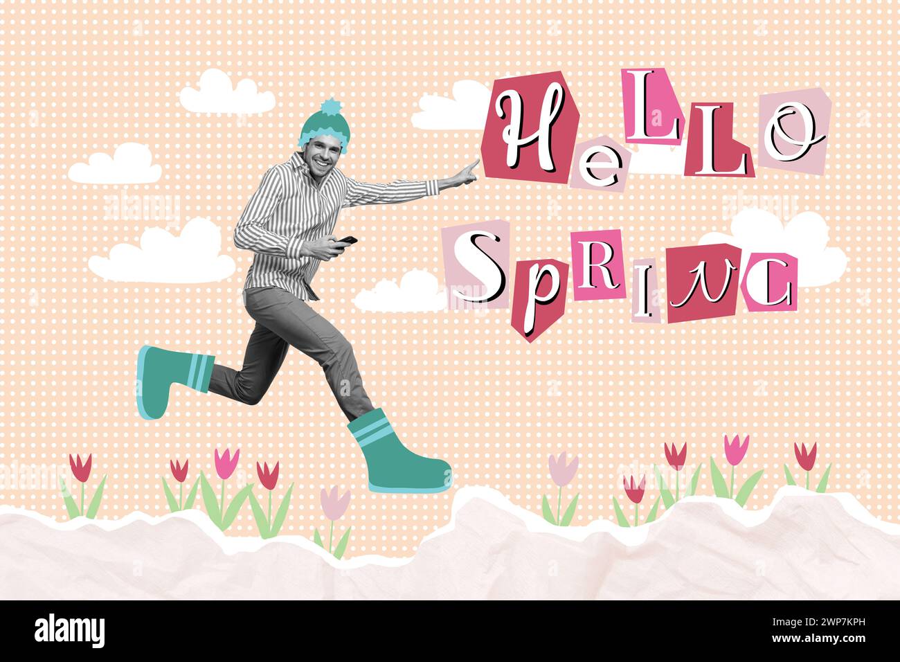 Trend artwork photo collage composite sketch image of jump smiled guy ...