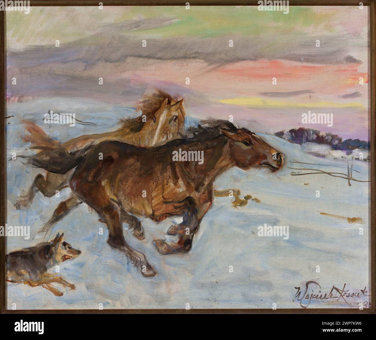 Escaping horses from the wolf; Kossak, Wojciech (1856-1942); 1937 (1937 ...