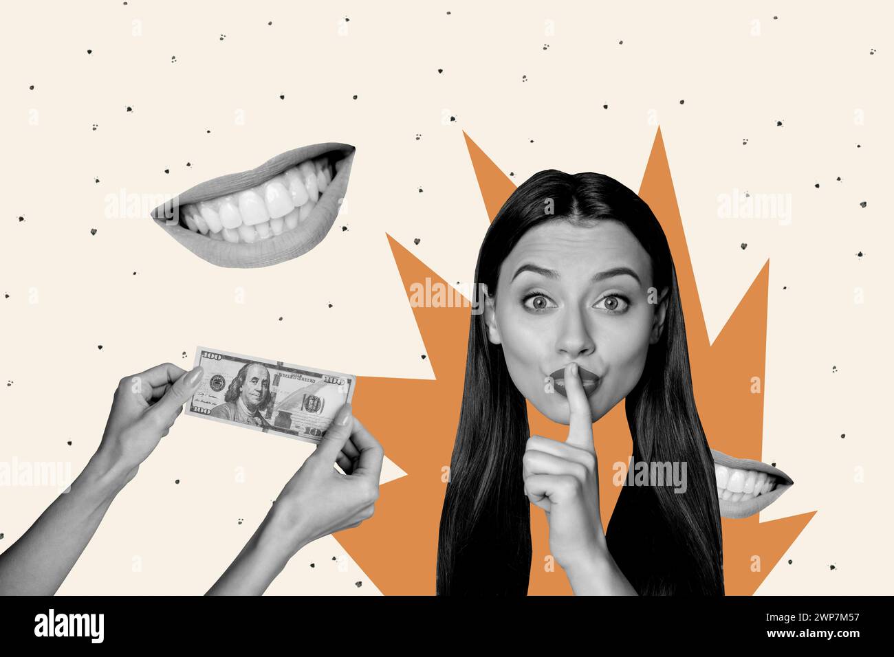 Composite 3d photo artwork graphics collage of young girl shh sign ...