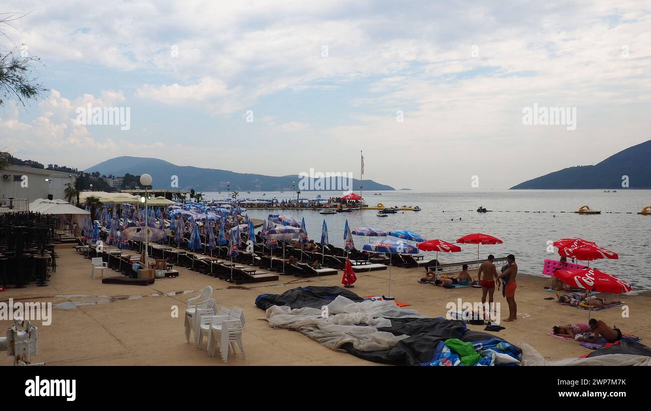 Herceg Novi, Montenegro, August 09, 2022 Popular pebble beach with ...