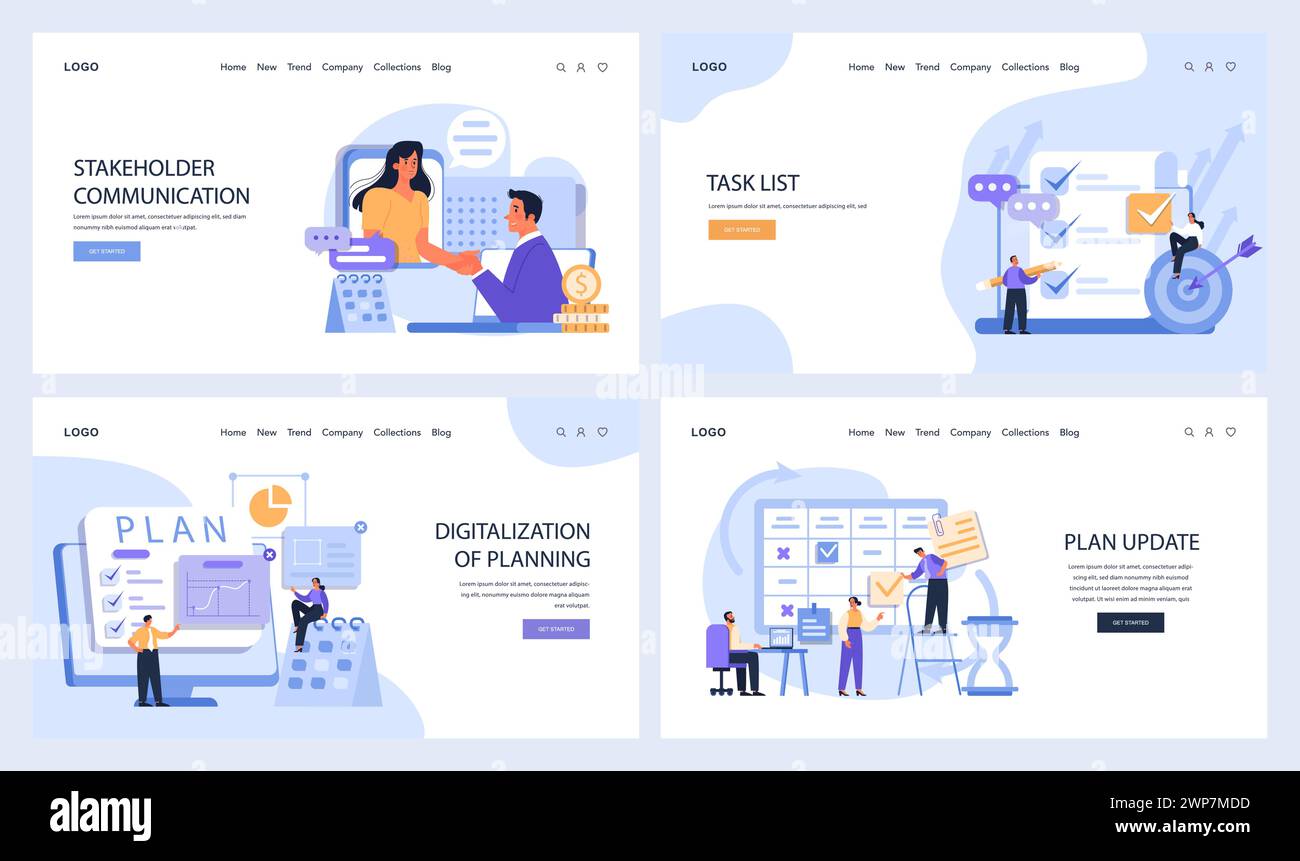 Business Planning Concepts set. Collaborative stakeholder discussions ...