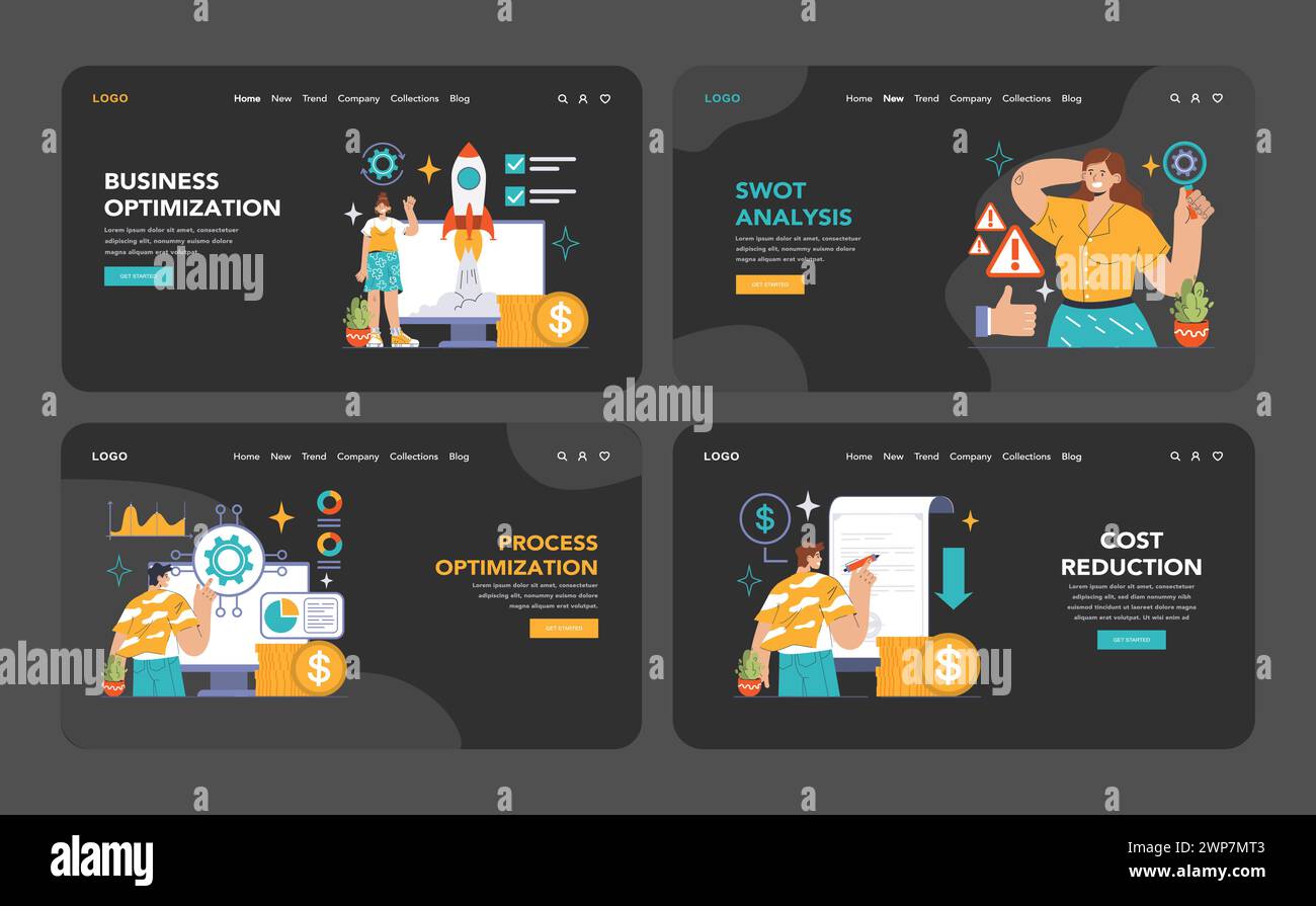 Business Optimization set. Professionals enhancing workflow, boosting ...