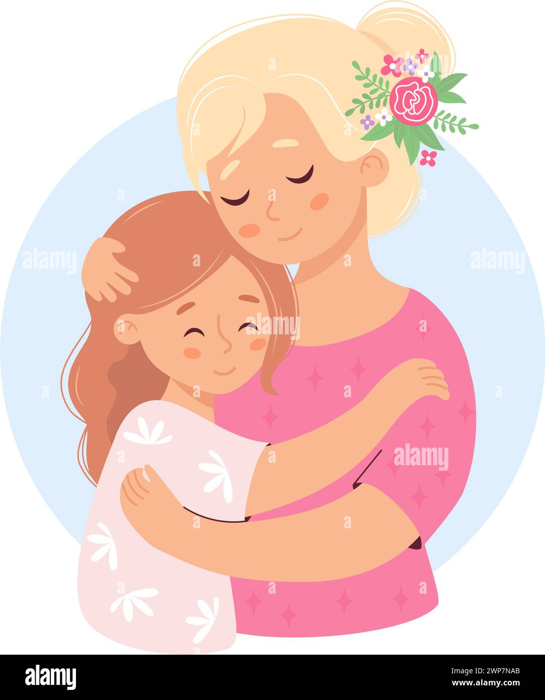Happy blonde woman mother hugs her daughter. Vector illustration flat ...