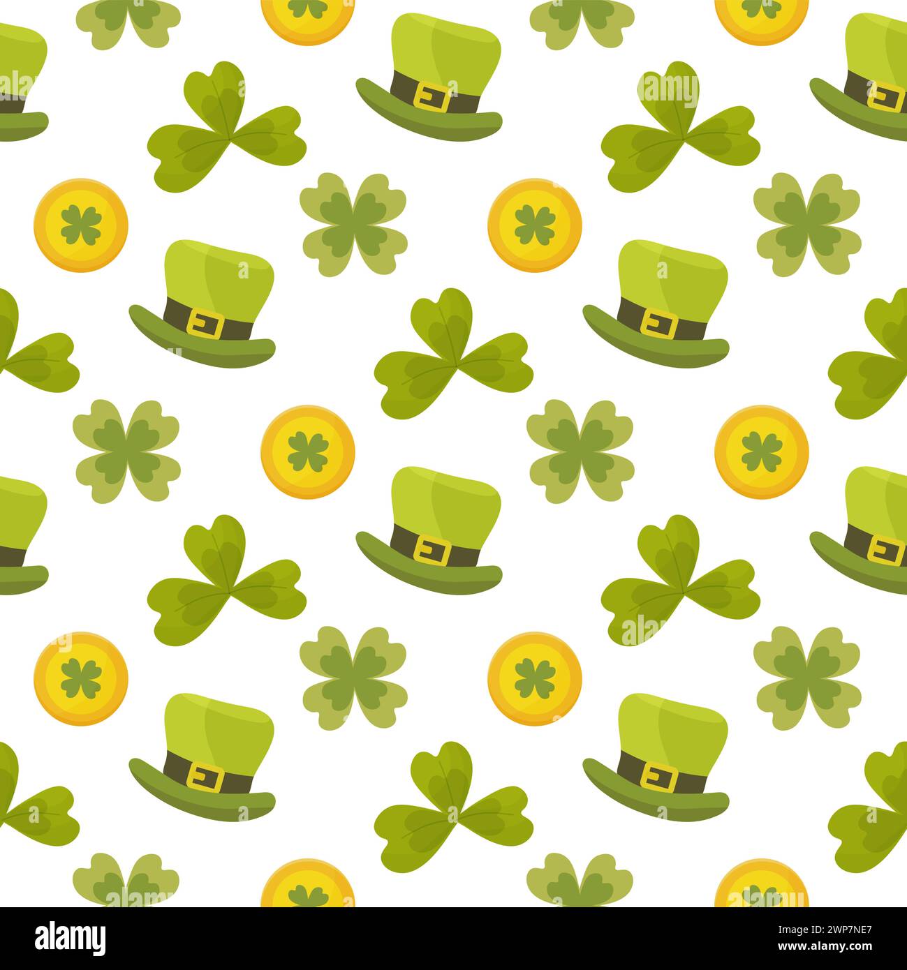 St. patrick's day seamless pattern, clover and gold coins. vector Stock ...