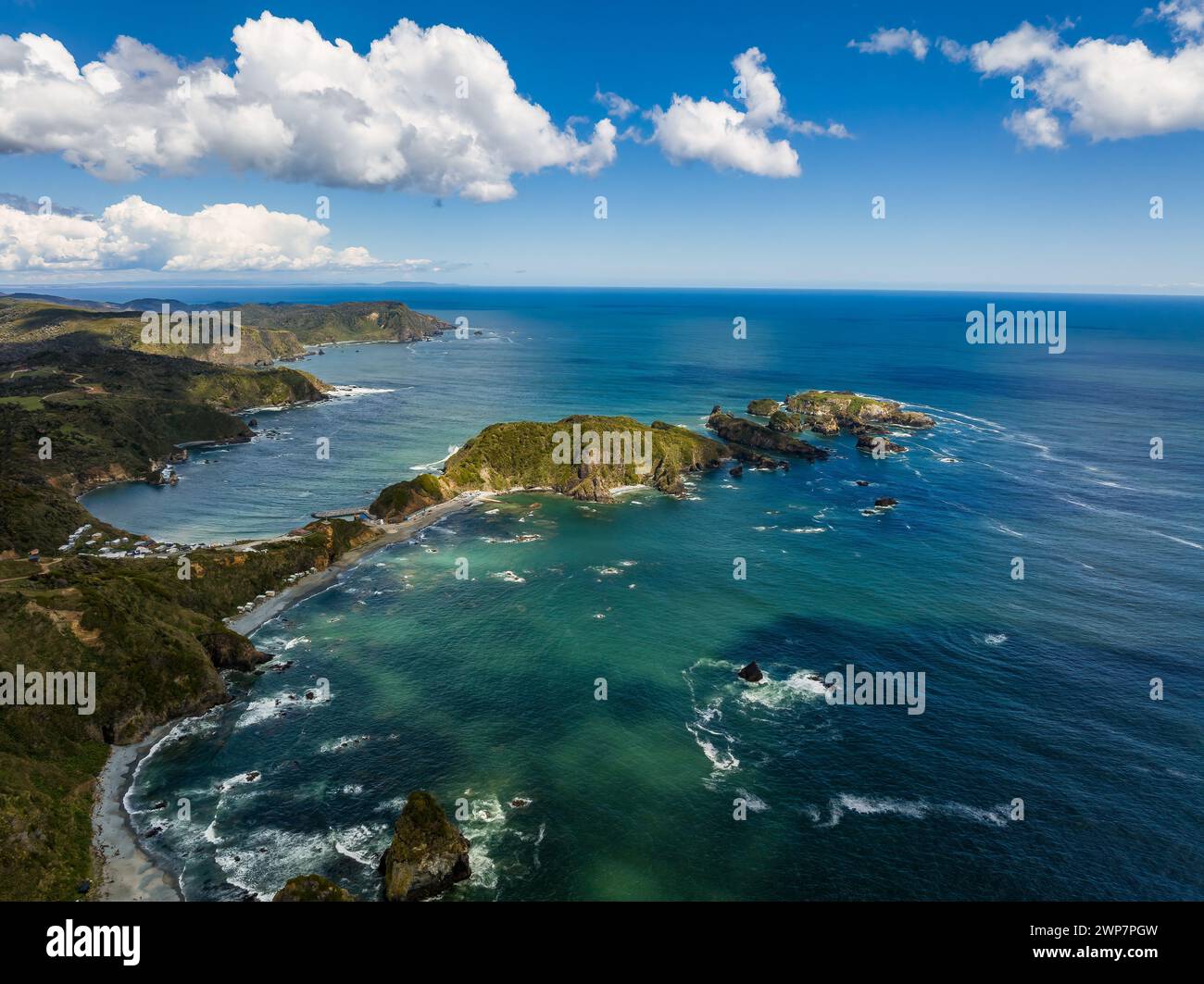 An aerial view of Pacific Ocean against the Los Muermos, Chile Pacific ...