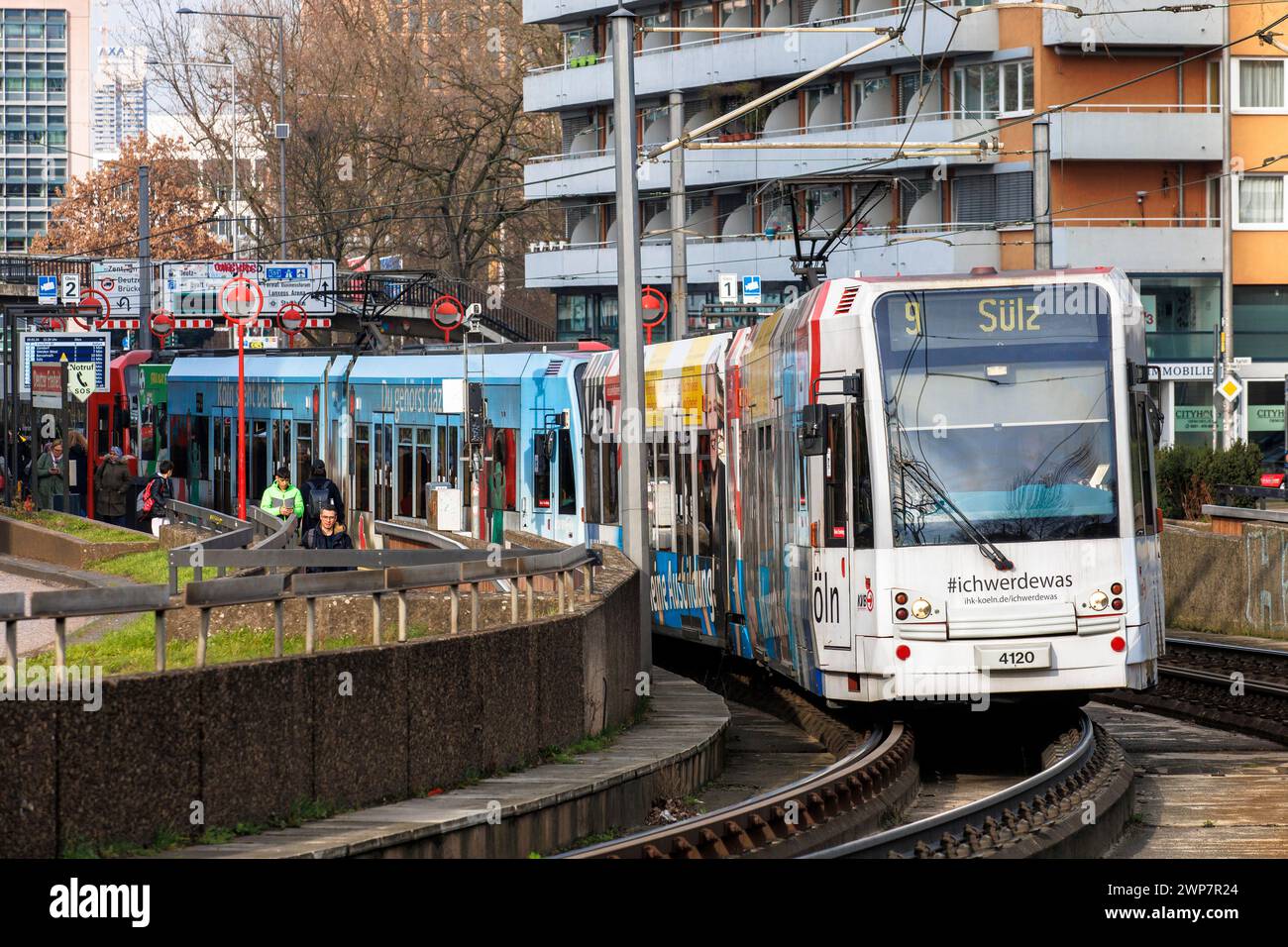 streetcar line 9 of the Cologne transport company KVB at station ...