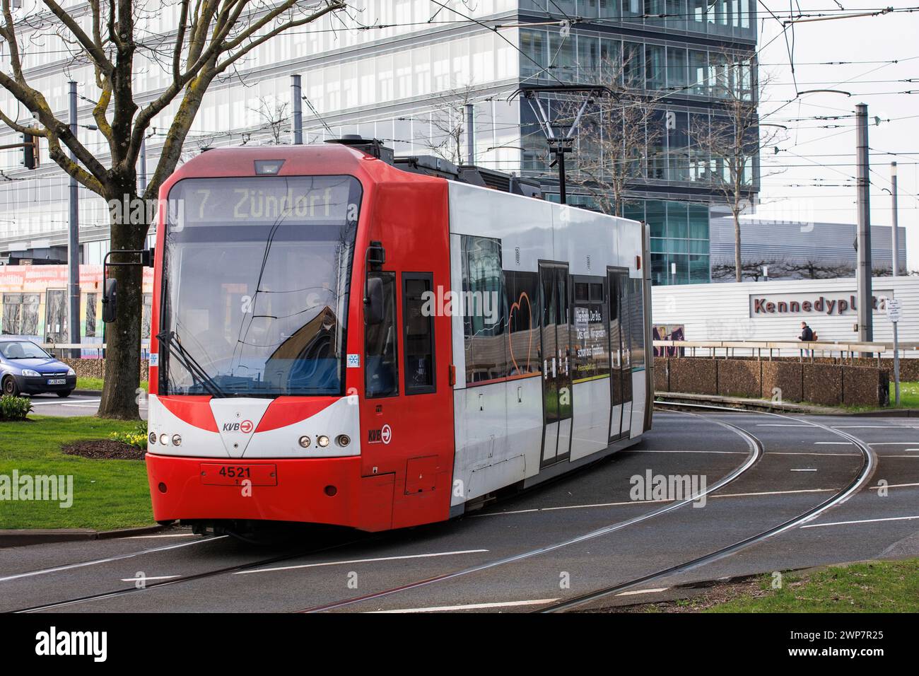 streetcar line 7 of the Cologne transport company KVB at Kennedy square ...