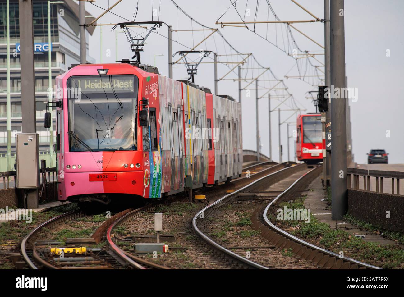 streetcars of the lines 1 and 7 of the Cologne transport company KVB on ...