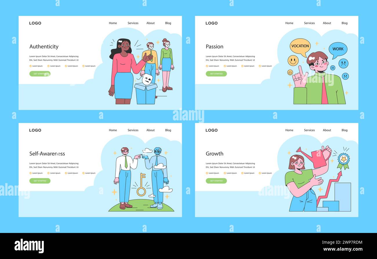 Finding your way in life web or landing set. Diverse character personal ...
