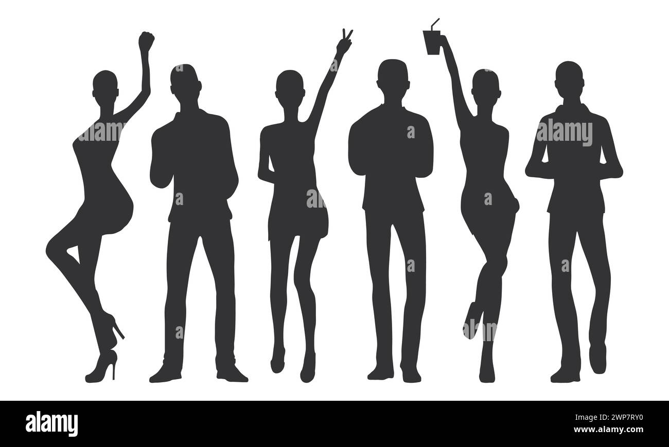 People Walking Dancing and Drinking Silhouettes Vector. Group of People ...