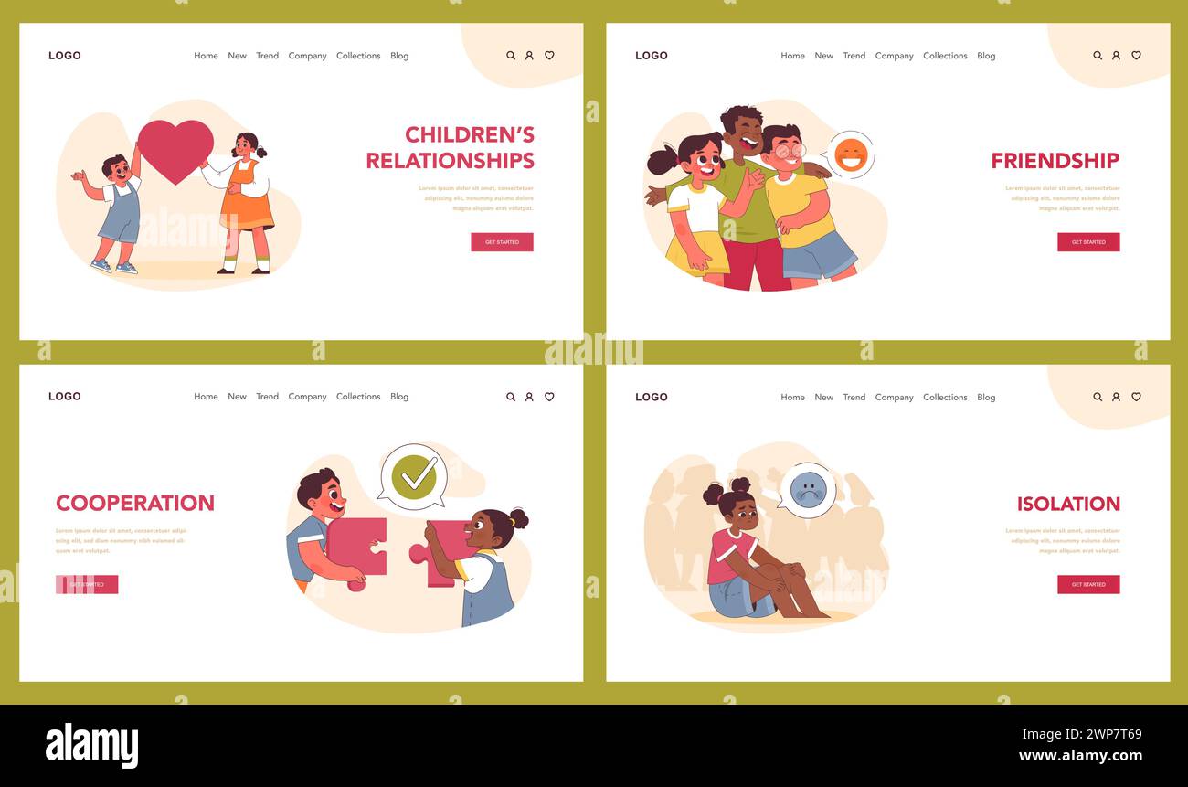 Children's Relationships set. Showcasing friendship, family bonds ...