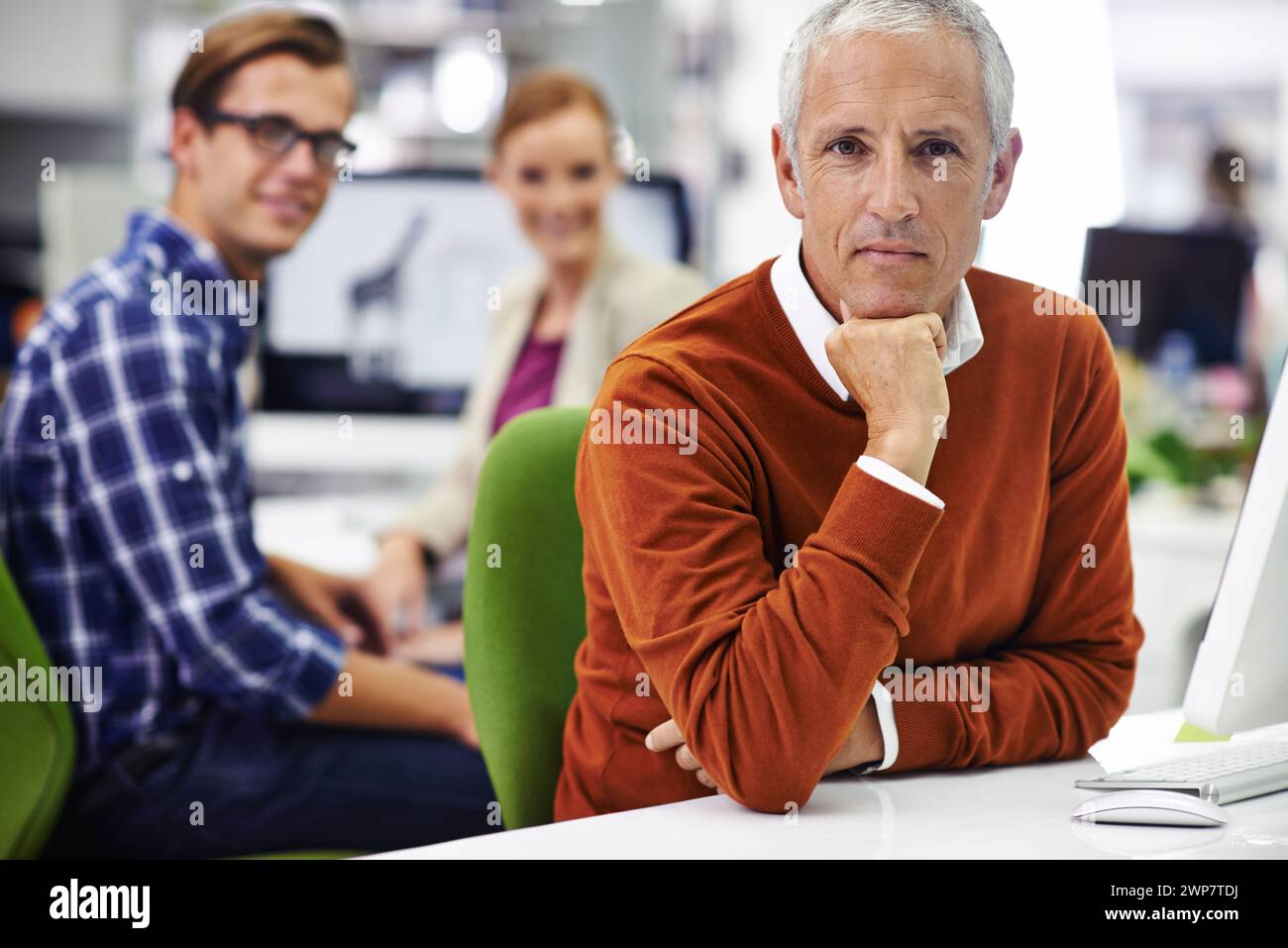 Portrait, startup and business people with computer, teamwork and web ...
