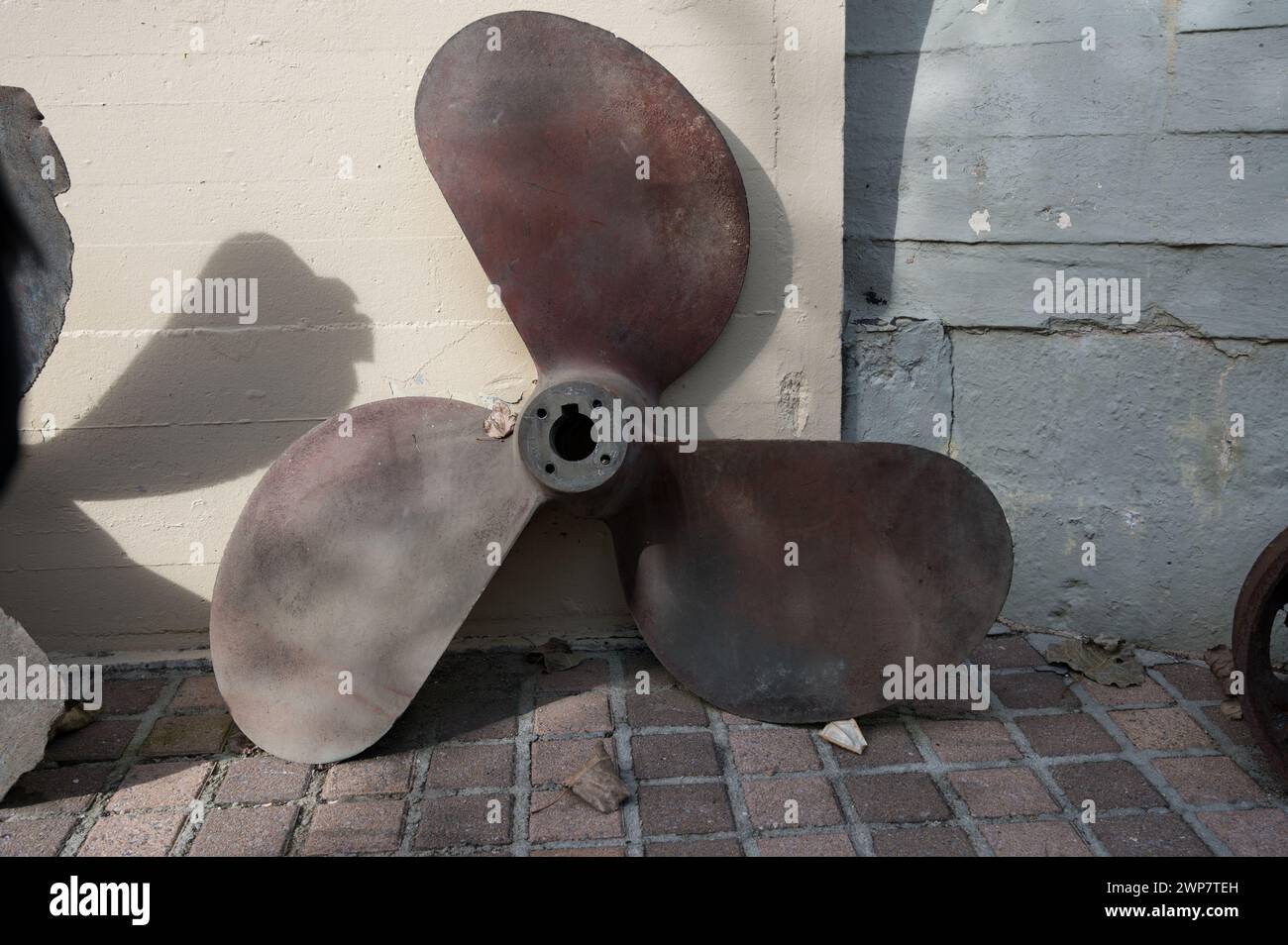 Detail of an old large three-bladed ship propeller from the Second ...