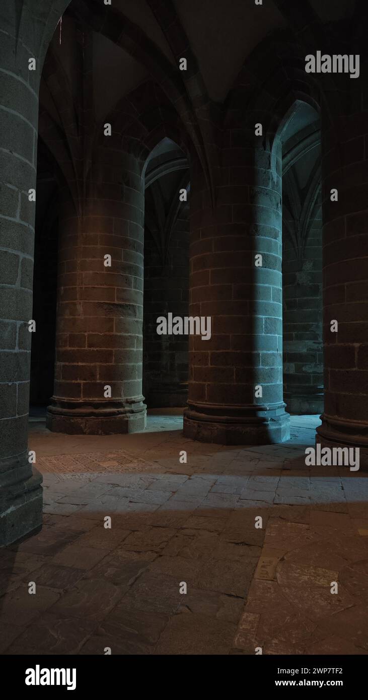 Impressive stone columns supporting the church of Mont Saint Michel in ...