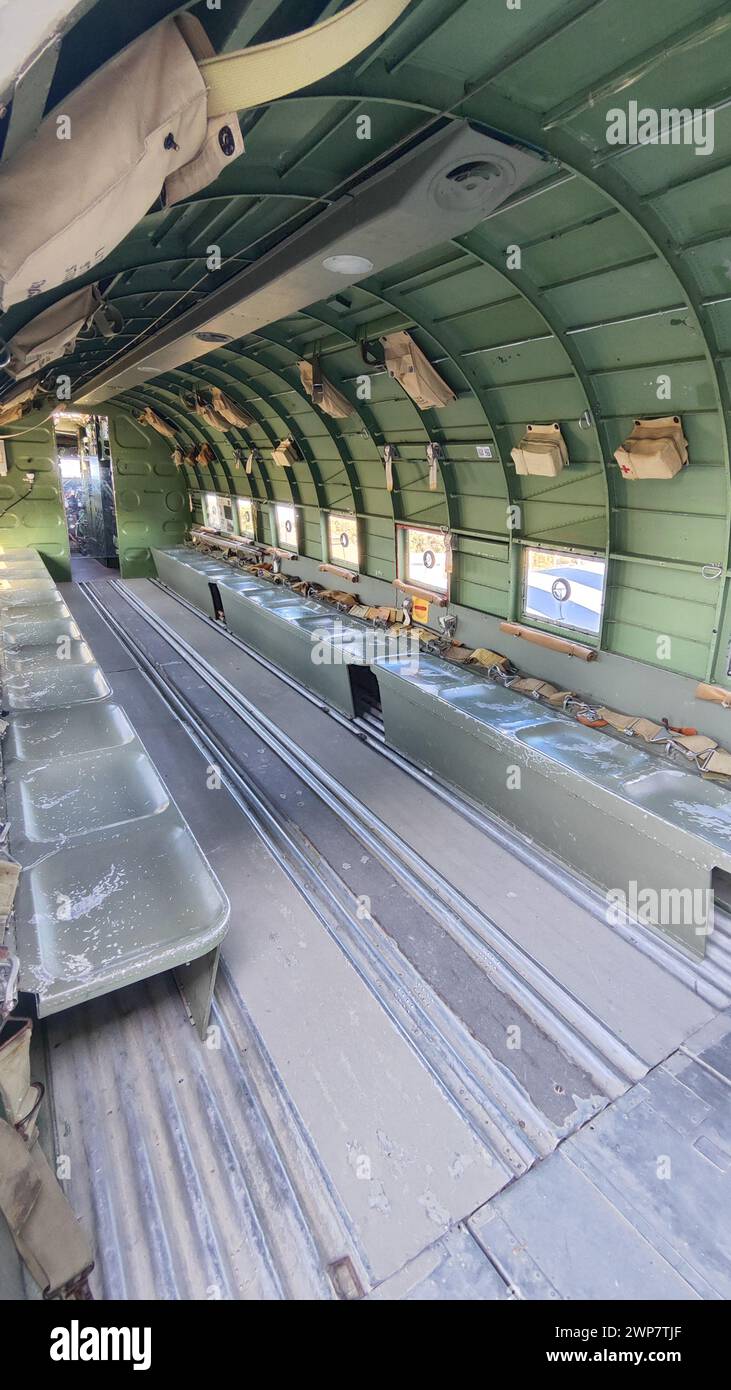 Detail of the interior of the fuselage of a large American cargo plane ...