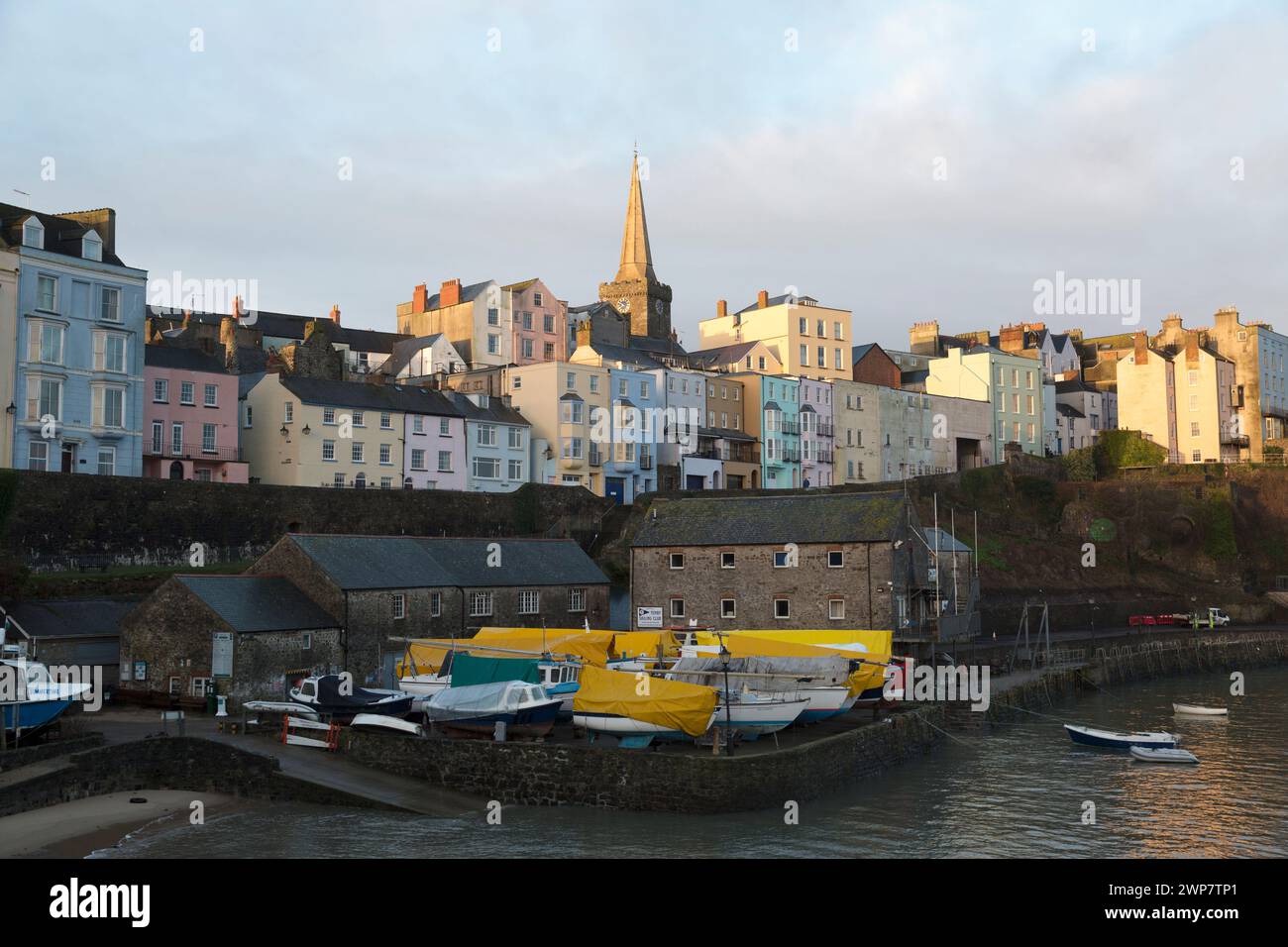 UK, Wales, Tenby, view from the harbour, early morning Stock Photo - Alamy