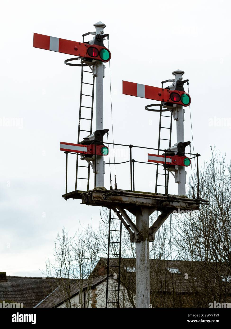 Rail way signals by the side of the train lines Ramsbottom UK Stock ...