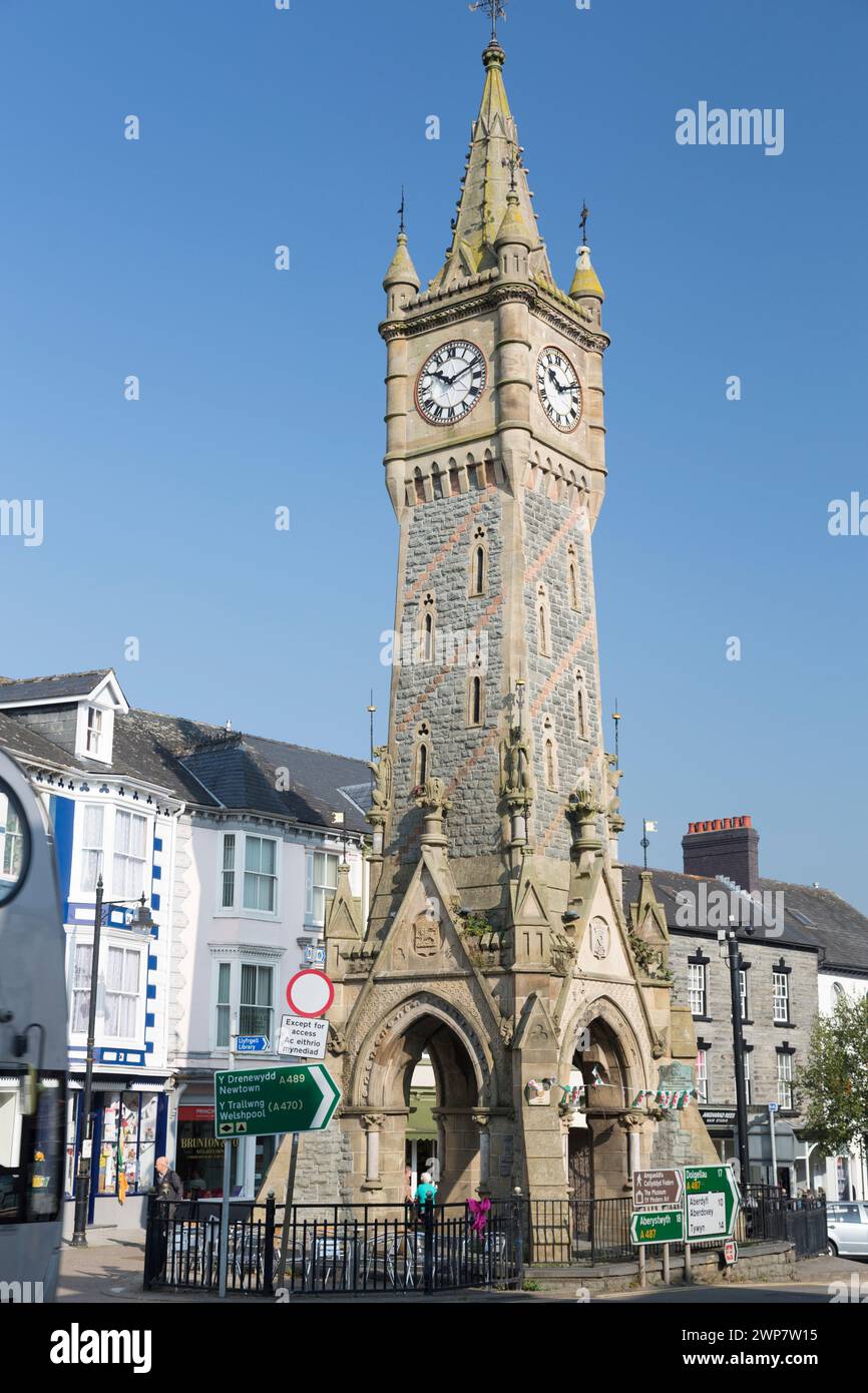 UK, Wales, Machynlleth high street and clock tower Stock Photo - Alamy