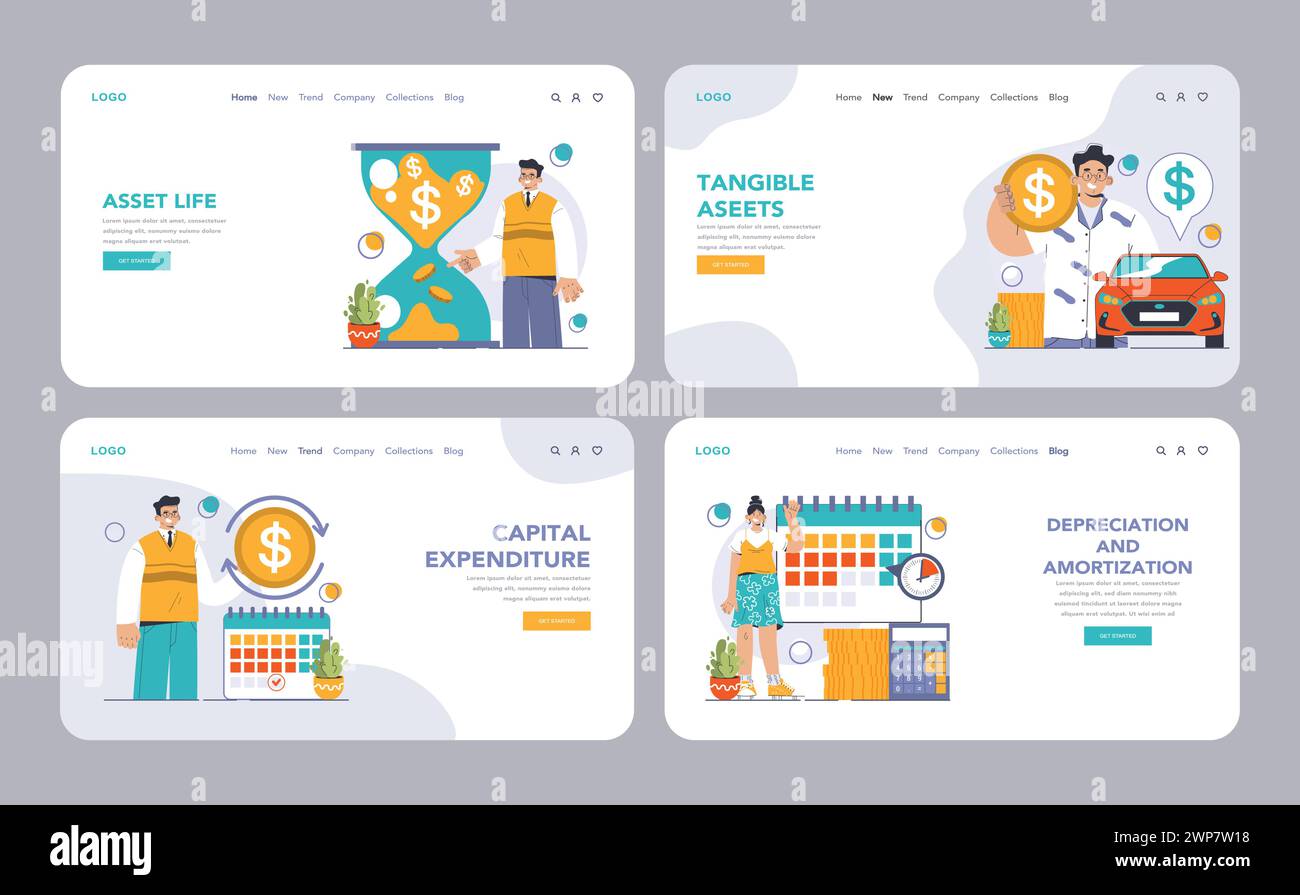 Amortization and depreciation web or landing set. Calculating the value ...