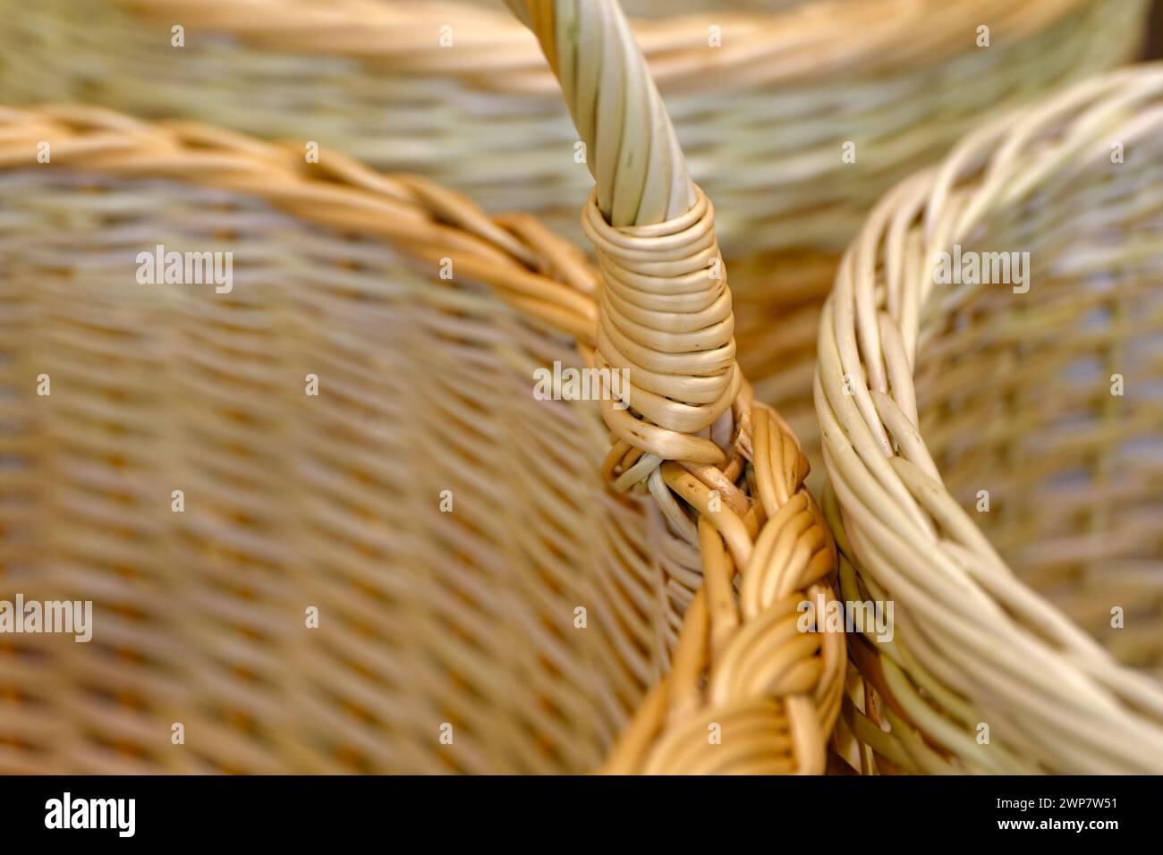 Group of empty wicker baskets, close-up shot, abstract background Stock ...